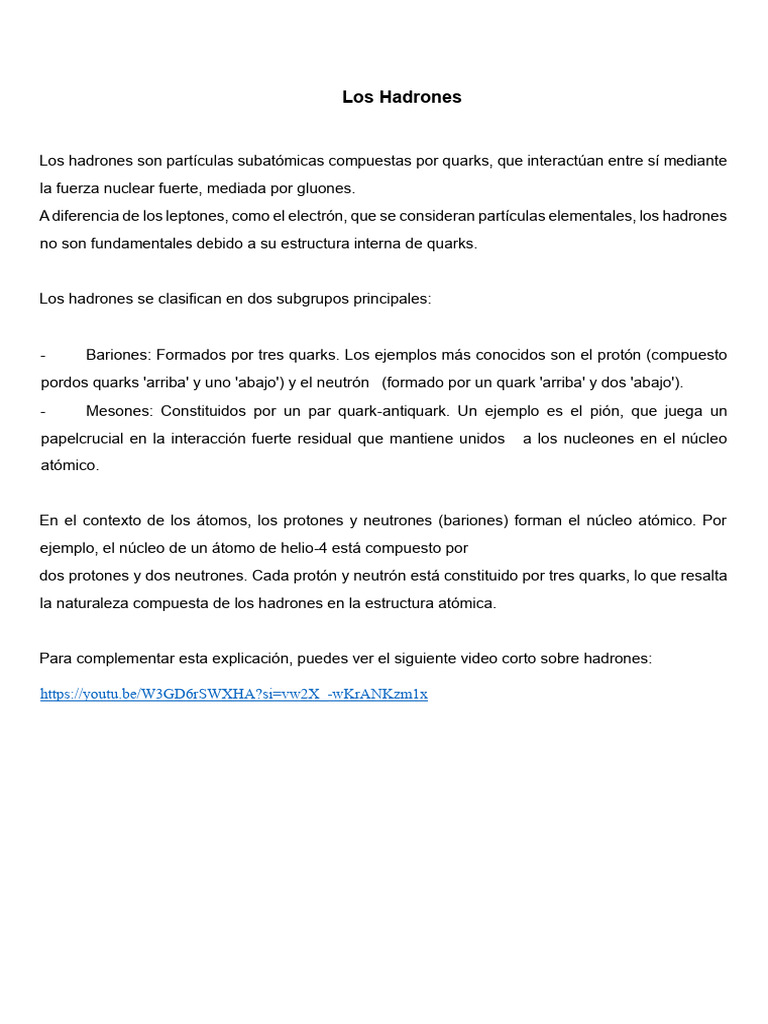 Trabajo Sobre Hadrones 2bach A' | PDF