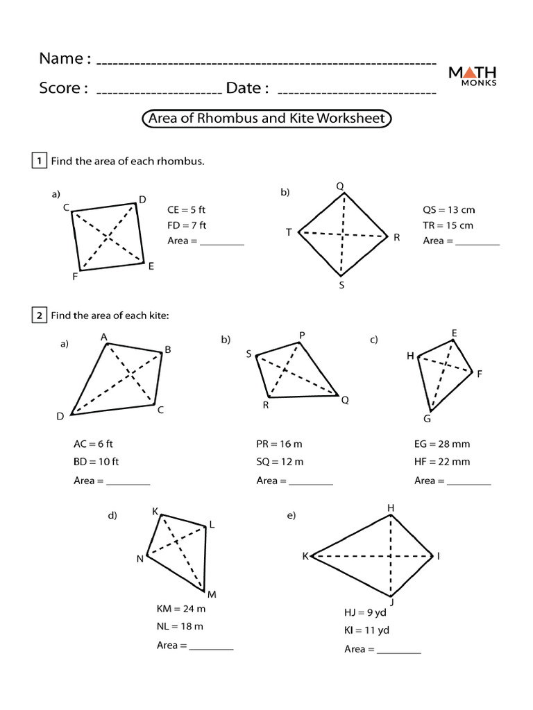 Area-of-Rhombus-and-Kite-Worksheet | PDF
