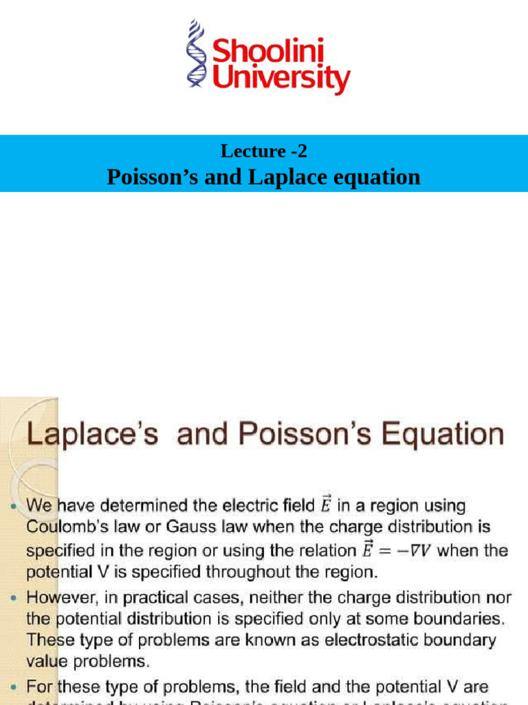 Poisson's and Laplace Equation: Lecture - 2 | PDF