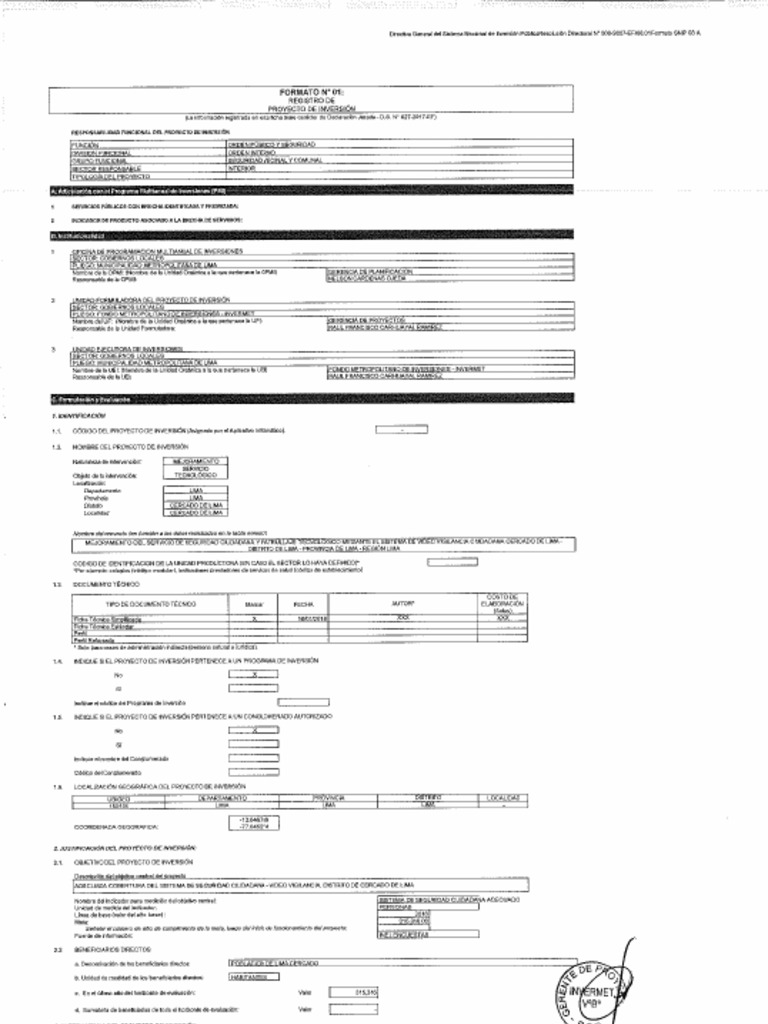 CUI 2404535 - Ficha Formato 1 (PIP SNIP) | PDF