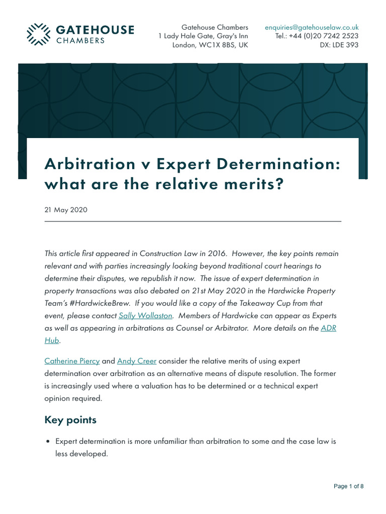 Expert Determination vs Arbitration | PDF | Costs In English Law ...