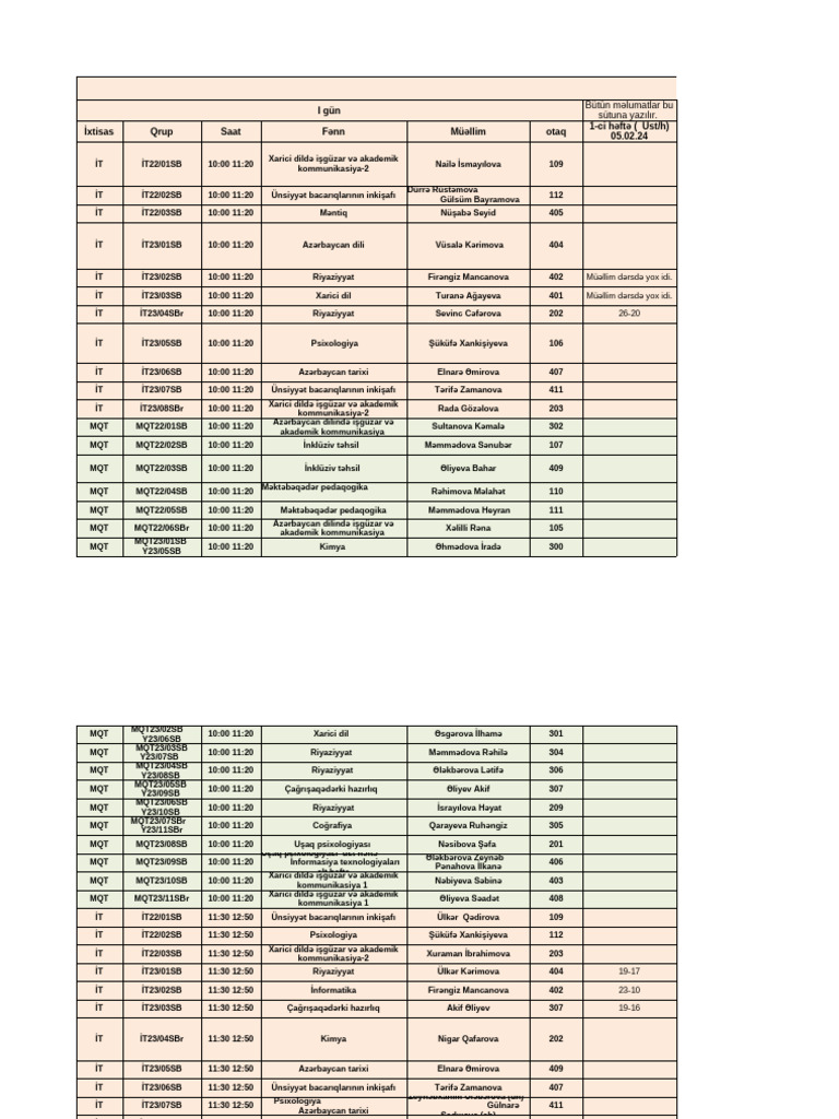 Kollec Yekun Cedvel 2022 - 2023 (1) .XLSX Son 1 | PDF