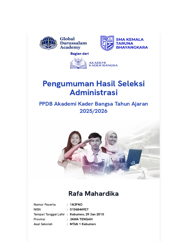 Pendaftaran PPDB Akademi Kader Bangsa Tahun Ajaran 2025 - 2026 | PDF
