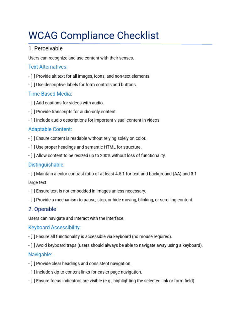 WCAG Compliance Checklist | PDF | Html | Computer Keyboard