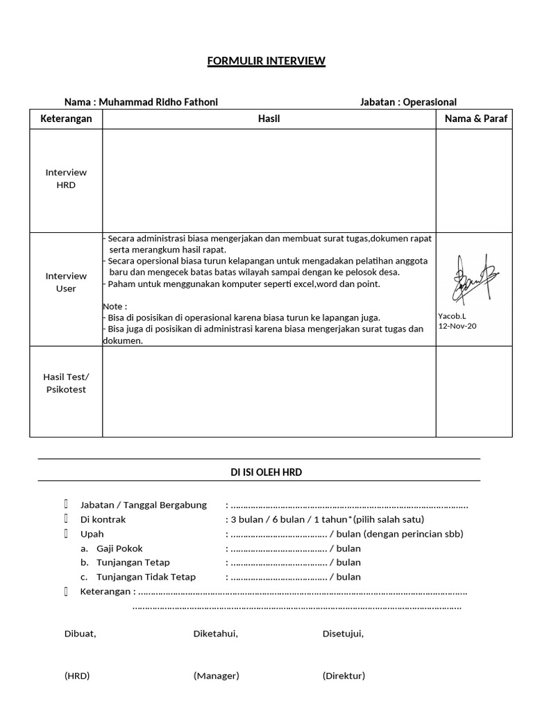 Formulir Interview | PDF