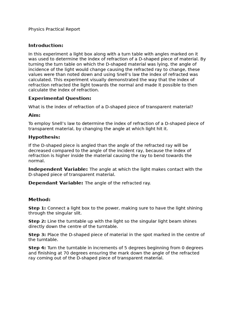 Physics Practical Report | PDF | Refraction | Refractive Index