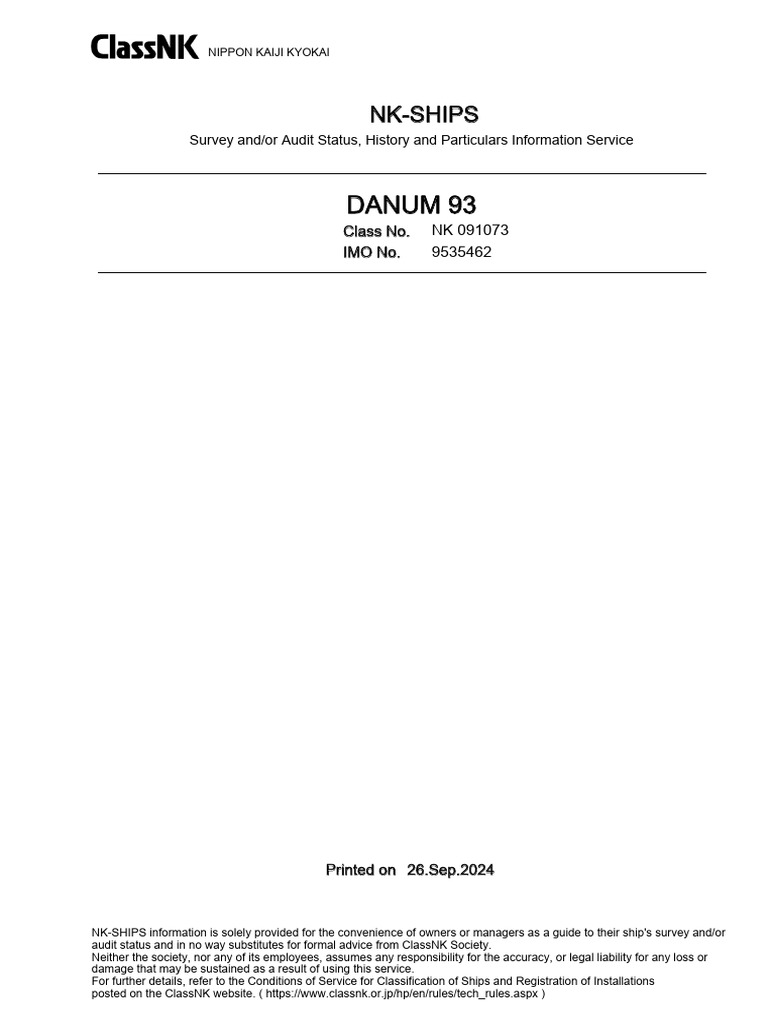 Danum 93 - Class Status Report | PDF | Shipping
