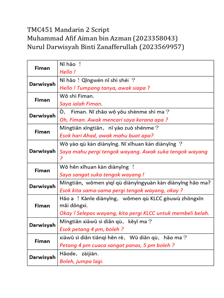 Mandarin 2 Script | PDF