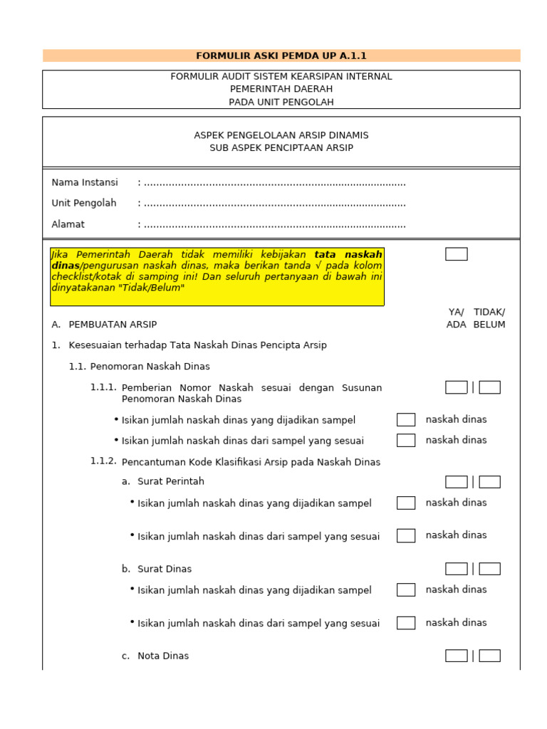 Form Aski Uk - Pemda - Inputan Dinas | PDF