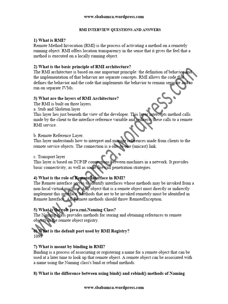 Rmi Interview Questions and Answers | PDF | Interface (Computing ...