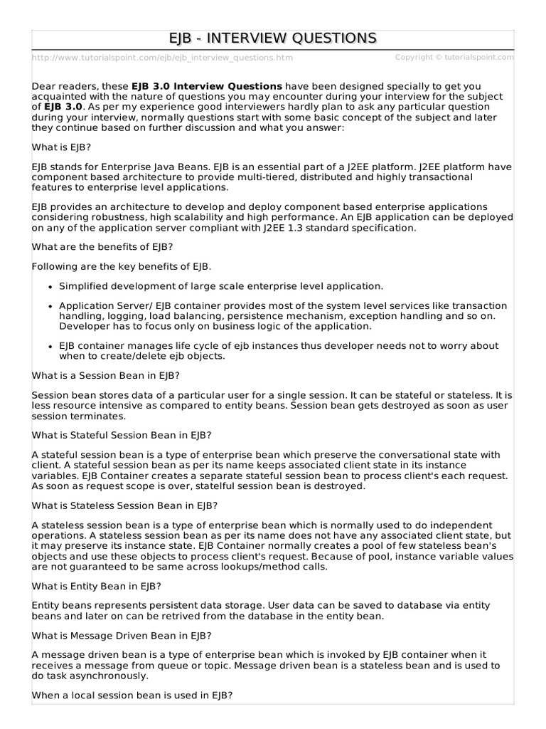 Ejb Interview Questions | PDF | Computer Programming | Computing