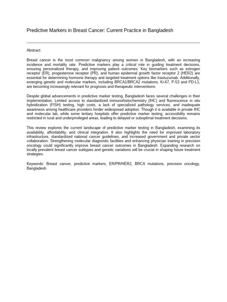 Predictive Markers in Breast Cancer-Current Practice in Bangladesh ...