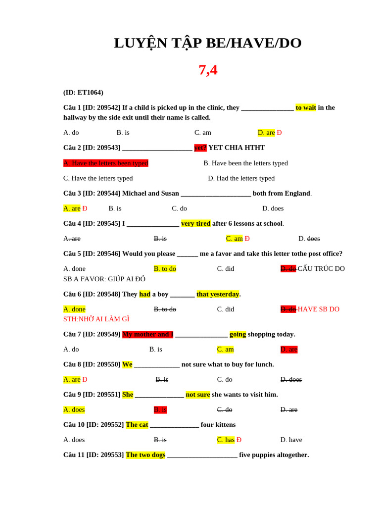 Practice Exercises for Be/Have/Do | PDF