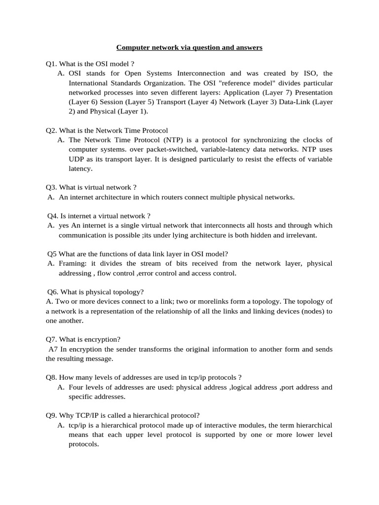 Computer Network Via Question and Answers | PDF | Computer Network ...