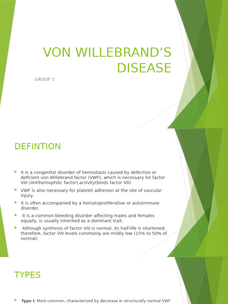 Overview of Von Willebrand's Disease | PDF | Bleeding | Coagulation