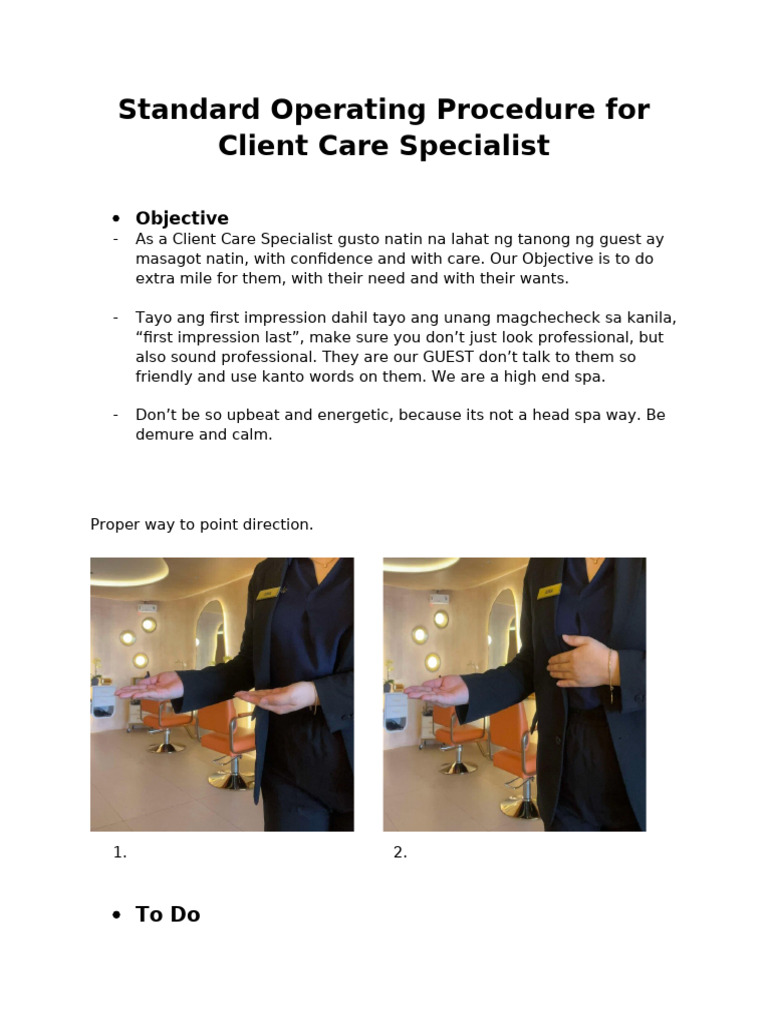 Client Care Specialist SOP Guide | PDF | Hair Care | Integumentary System