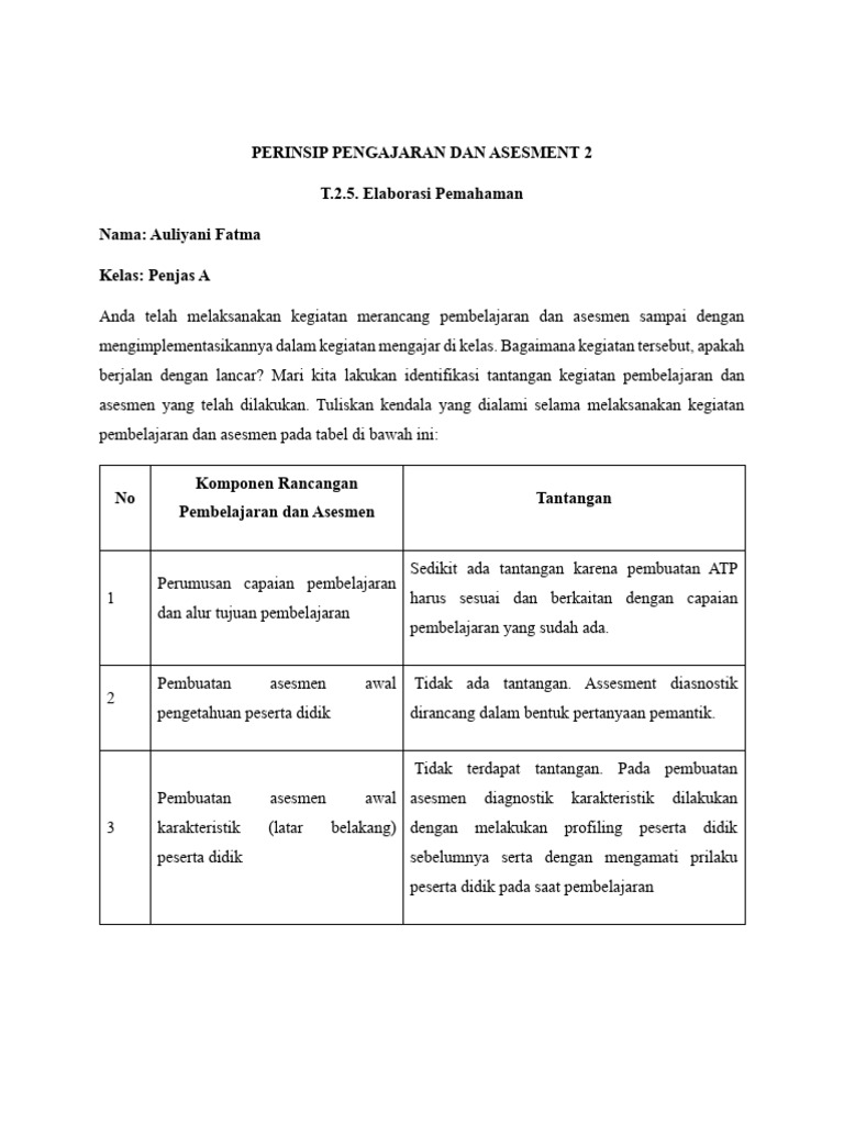 T.2.5. Elaborasi Pemahaman (PERINSIP PENGAJARAN DAN ASESMENT 2) | PDF