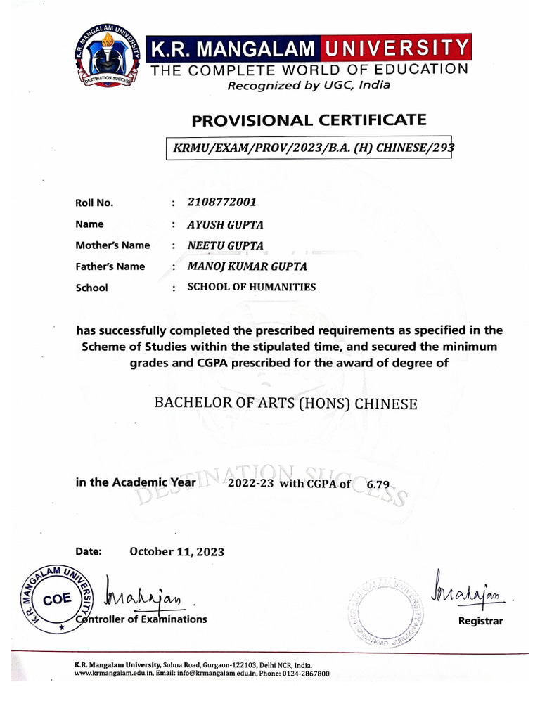 Ayush Gupta Provisional Certificate | PDF Ayush Gupta Provisional Certificate | PDF