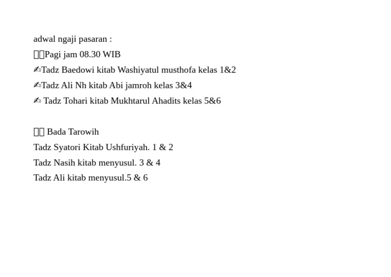 Adwal Ngaji Pasaran | PDF