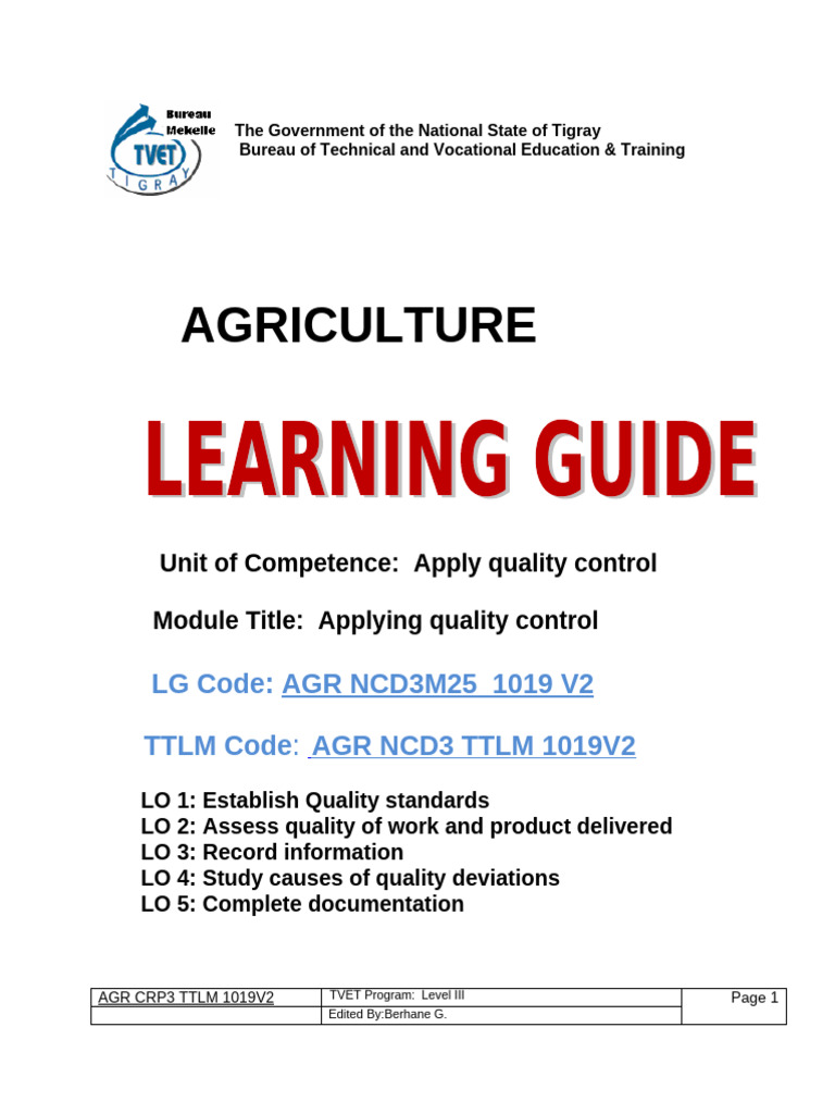 Learning Guid Applying Quality Control | PDF | Quality Assurance ...