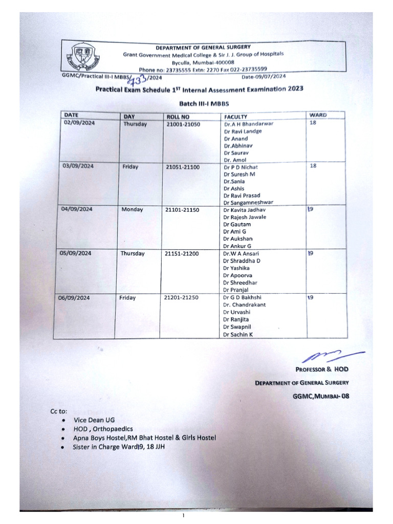 Practical Exam Schedule III-I MBBS | PDF