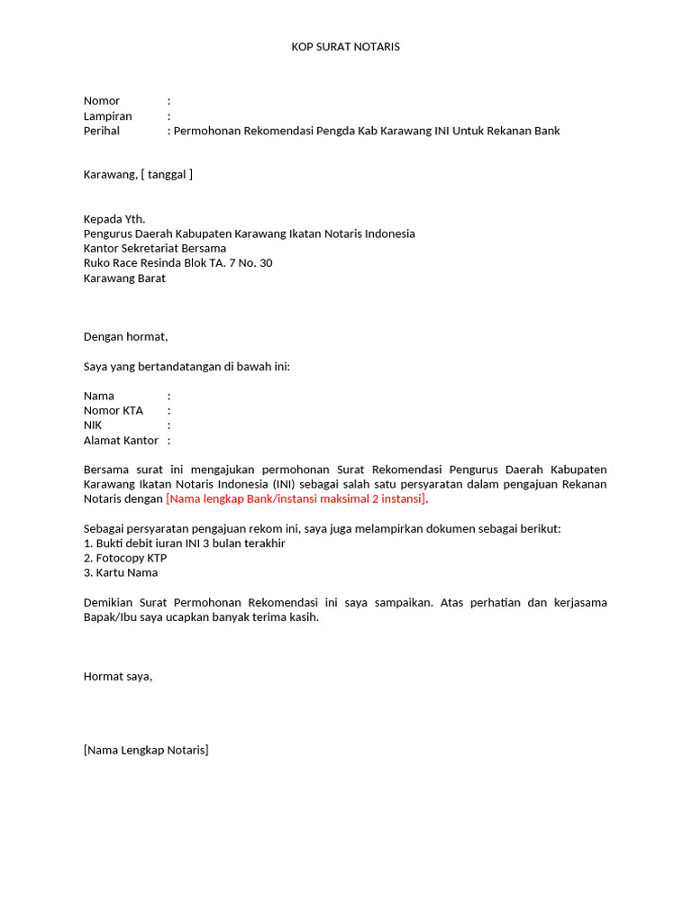 Draft-Surat-Permohonan-Rekom-Bank | PDF
