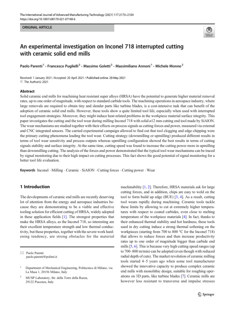 An Experimental Investigation On Inconel 718 Interrupted Cutting With ...