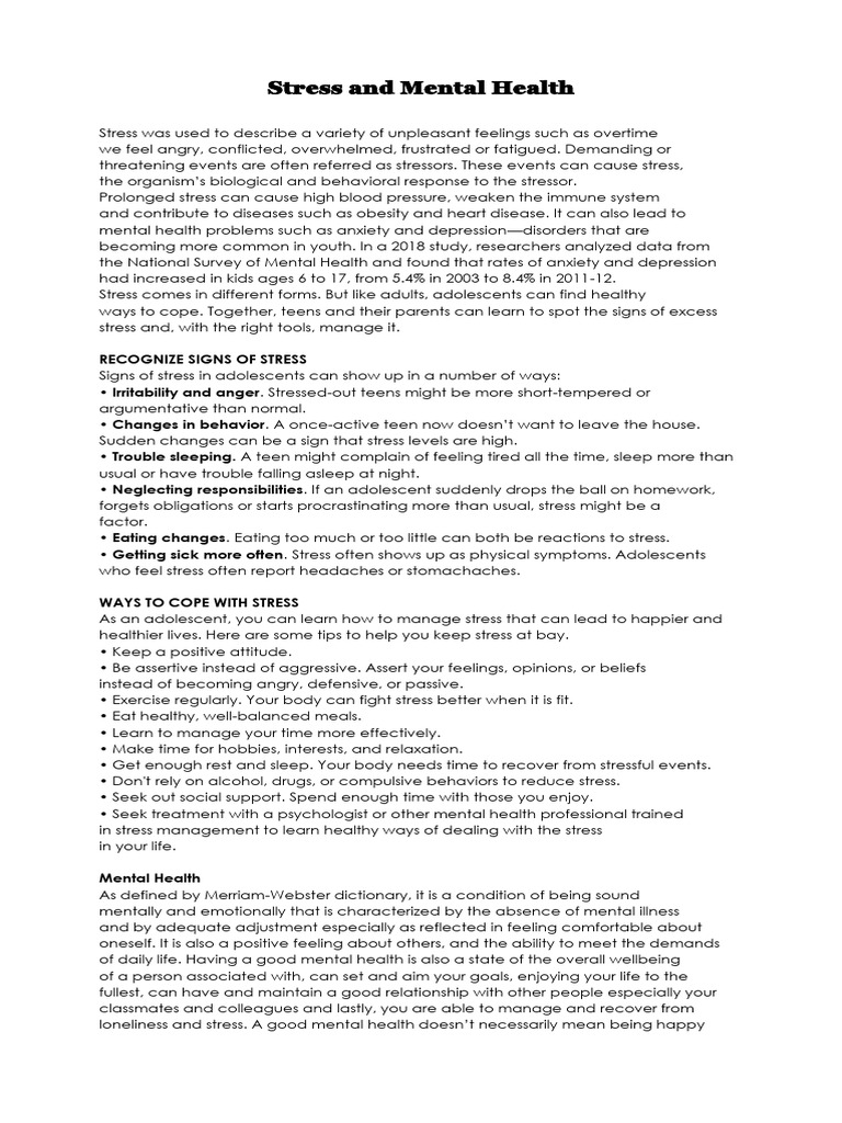Stress and Mental Health | PDF | Stress (Biology) | Mental Health