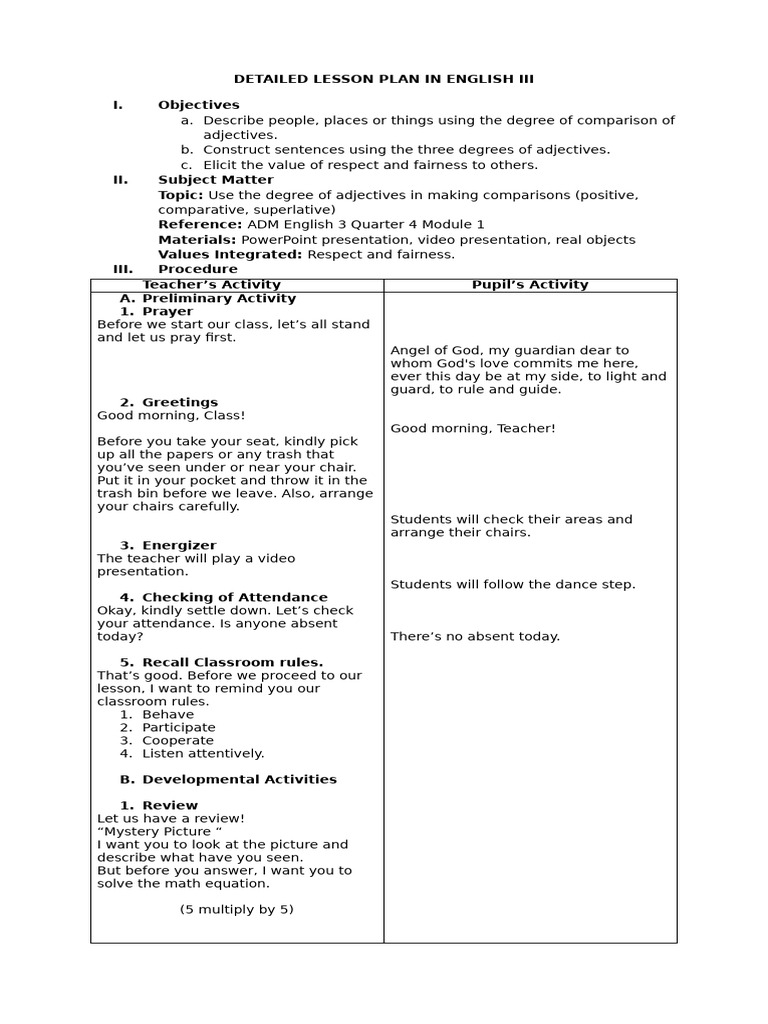 2detailed Lesson Plan in Format 4a's | PDF | Adjective | Syntax