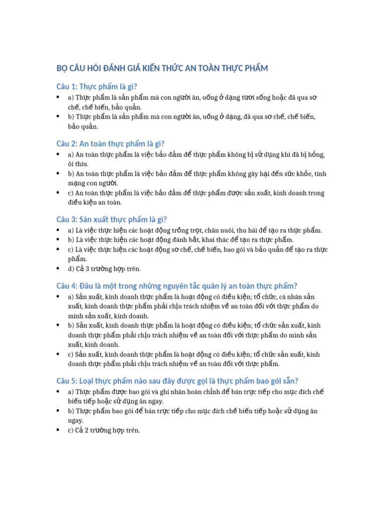 Bo_Cau_Hoi_ATTP | PDF