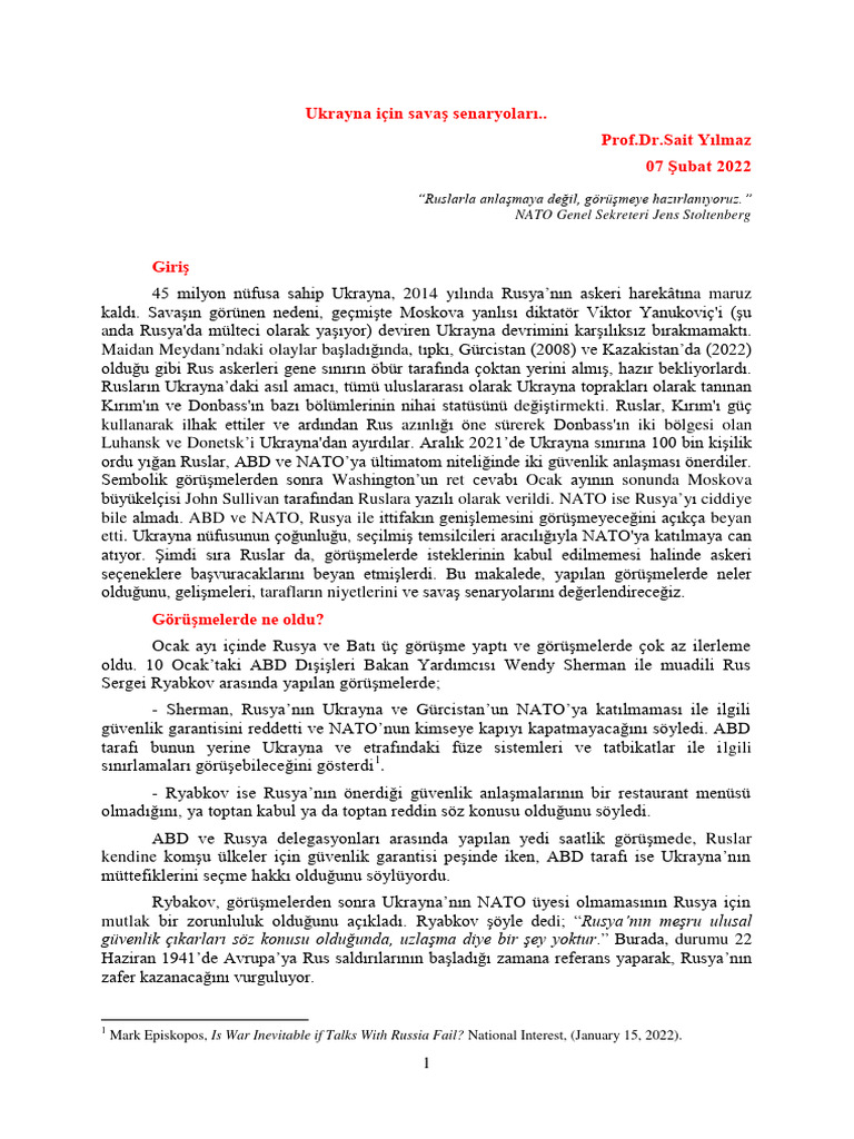 Ukrayna Icin Savas Senaryolari | PDF