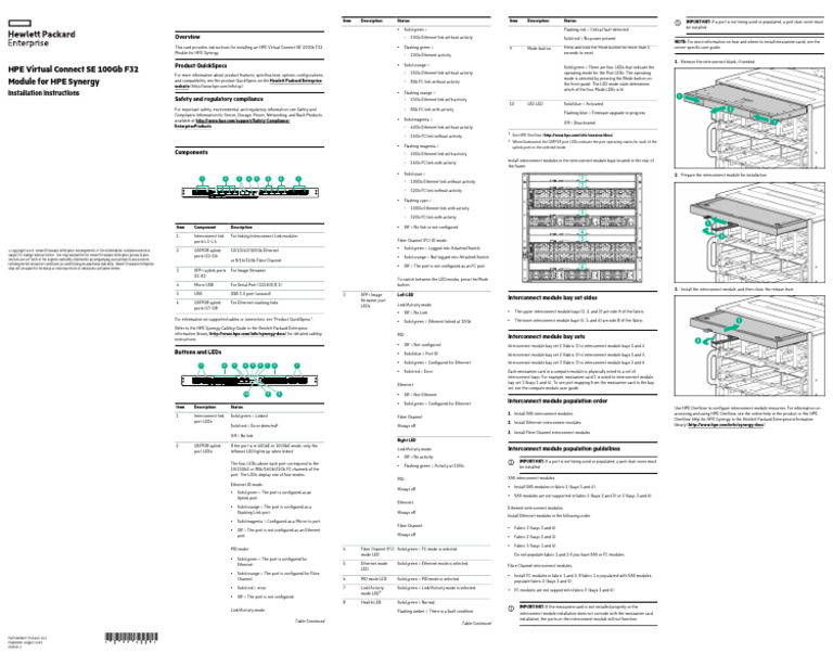 HPE Virtual Connect SE 100Gb F32 Module For HPE Synergy Installation ...