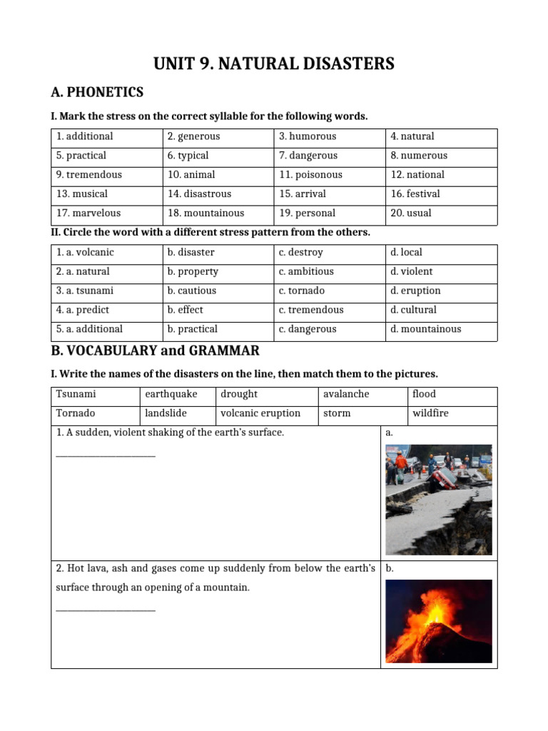 Natural Disasters: Vocabulary & Exercises | PDF | Natural Disasters ...
