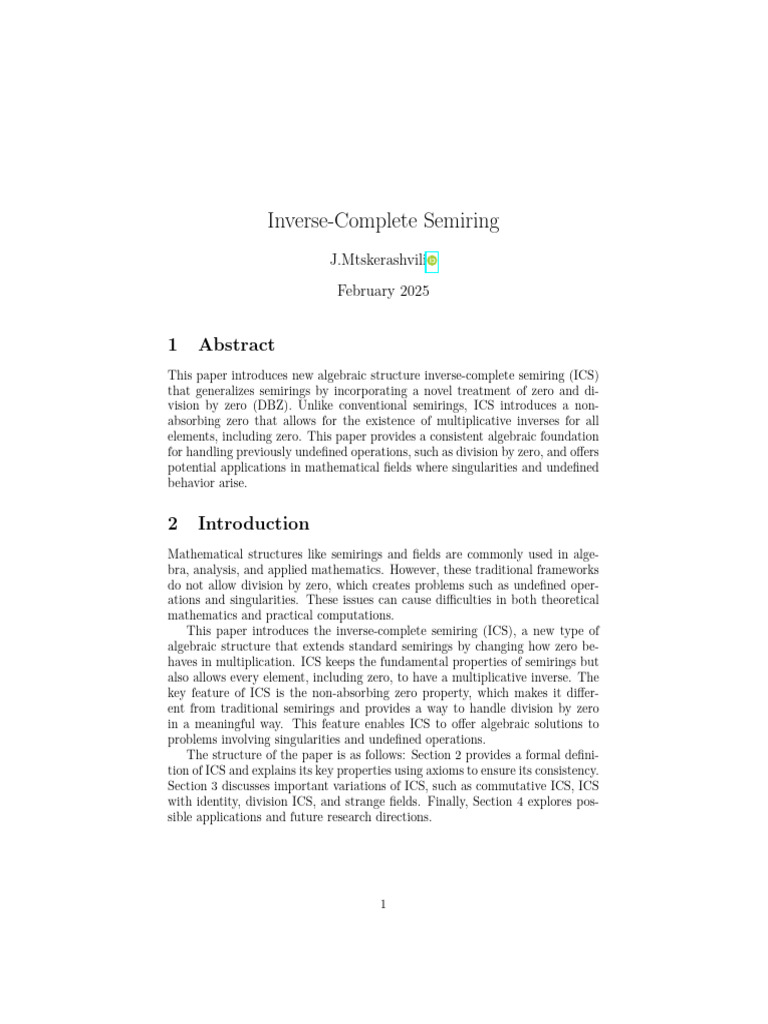 Inverse Complete Semiring | PDF | Group (Mathematics) | Field (Mathematics)