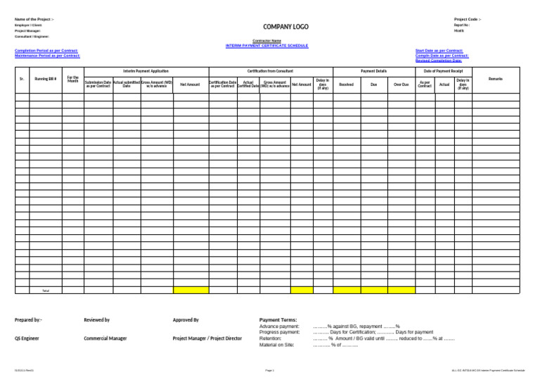 Interim Payment Certificate Tracking Sheet | PDF