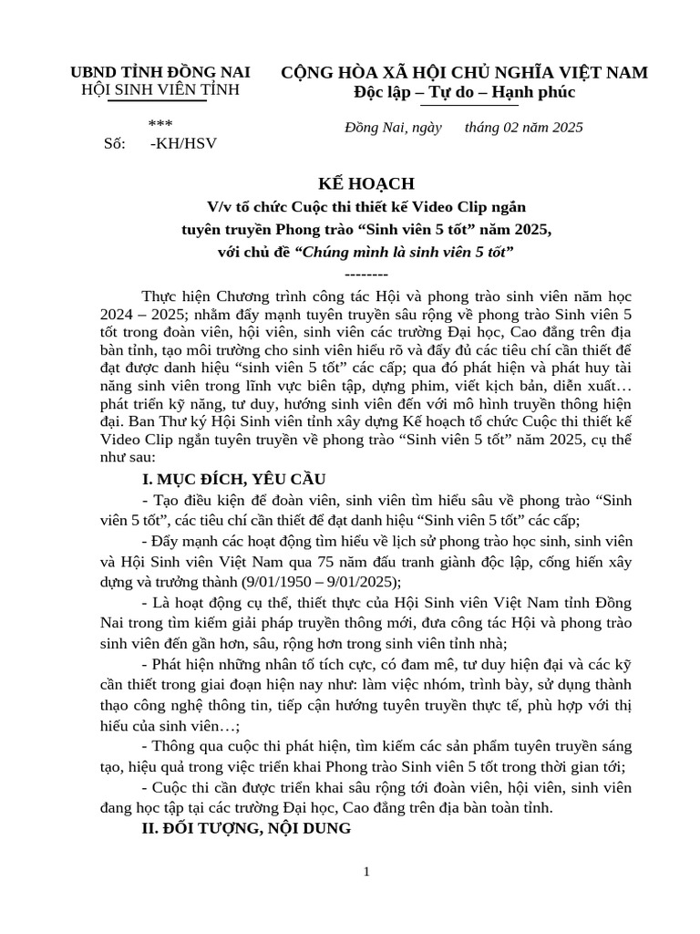 Ke hoach Cuoc thi Clip ngắn PT SV5T | PDF