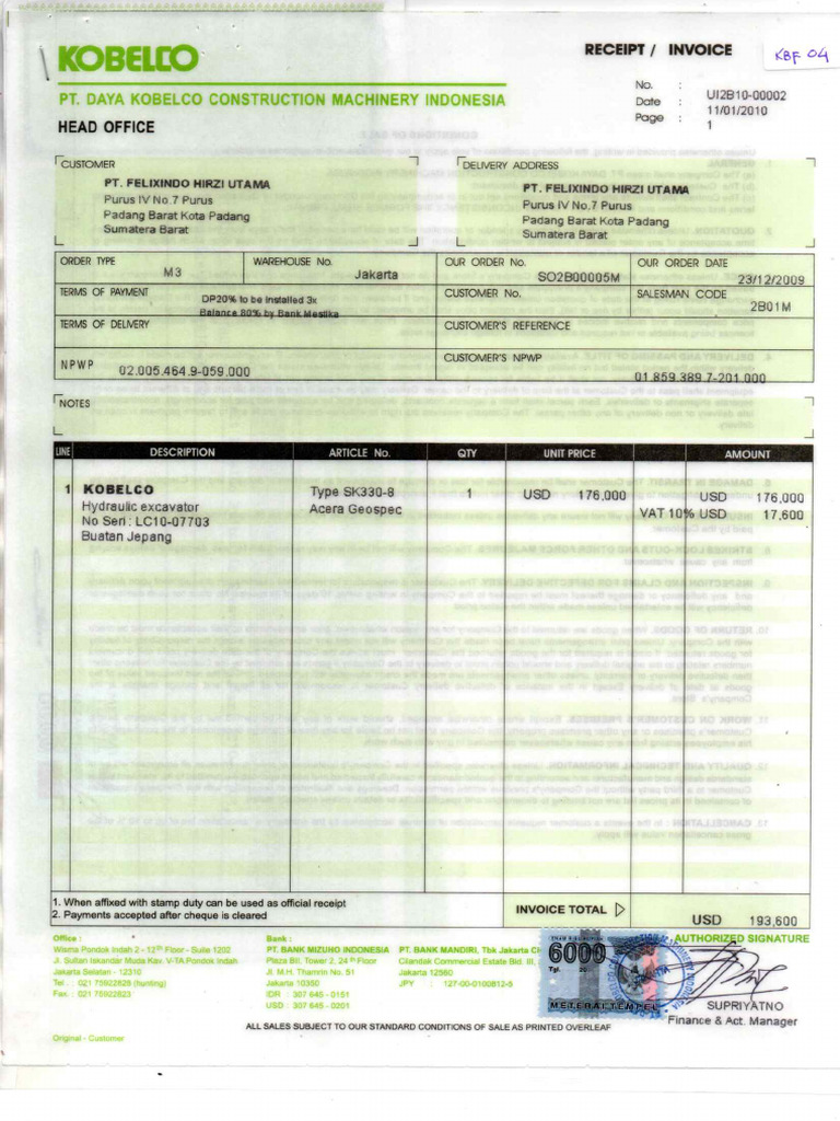 Invoice Exca KBF 04 | PDF