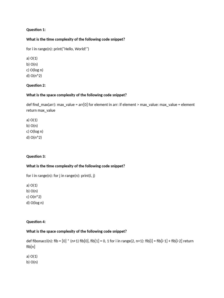 Time and Space Complexity MCQs | PDF