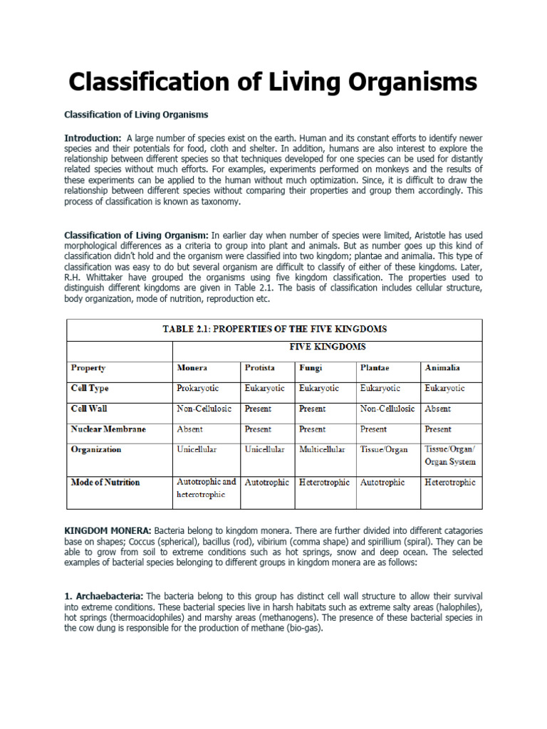 Classification Of Living Organisms Pdf Fungus Virus