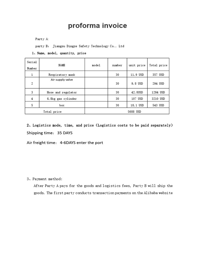 Proforma Invoice for Safety Equipment | PDF