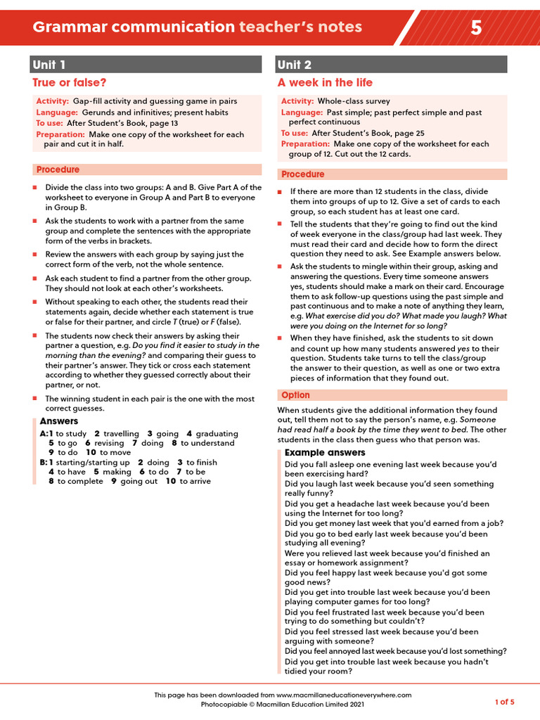 Level5 - Grammar - Communication - Teacher's Notes | PDF | Crossword ...