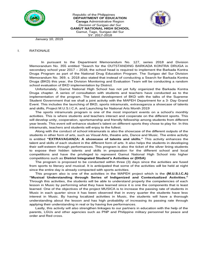 Activity Design in INTRAMURALS 2019 1 | PDF