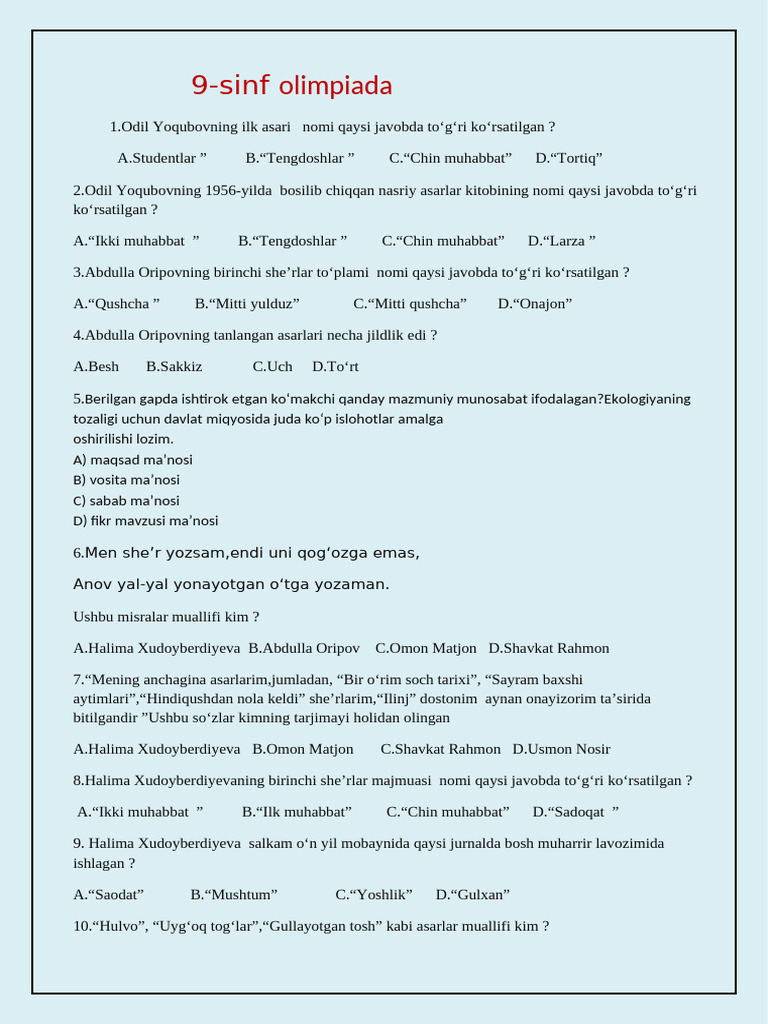 9-Sinf To'liq Yangi | PDF