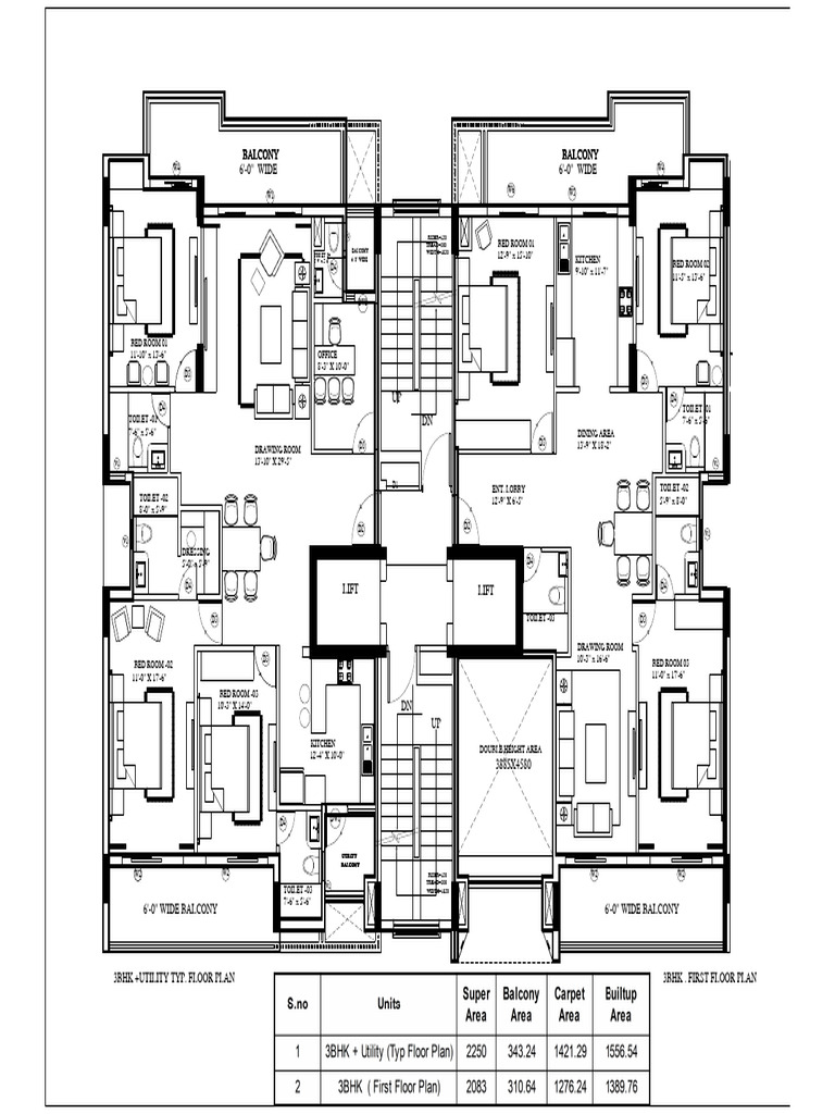 3BHK Floor Plan with Dimensions | PDF