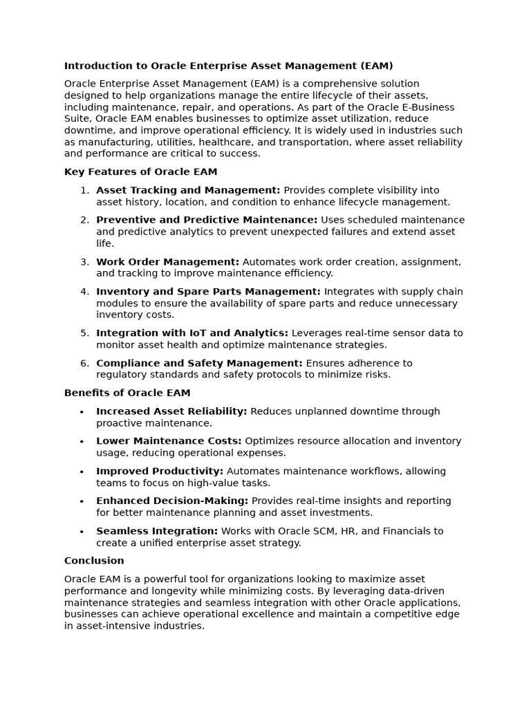 Oracle EAM Asset Management Overview | PDF