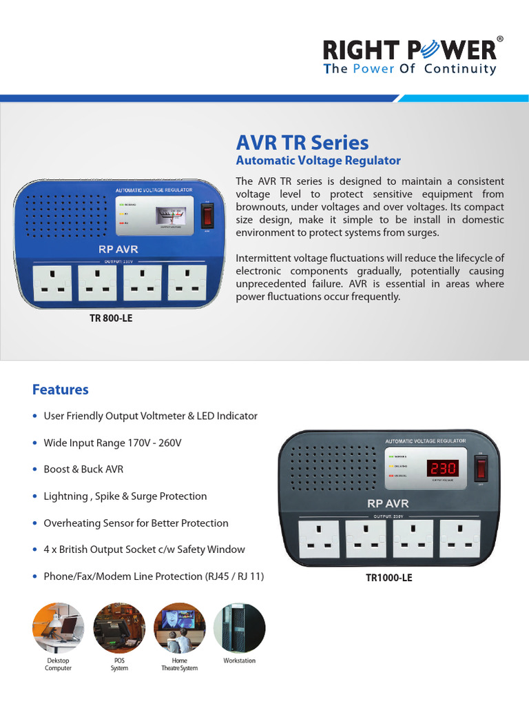 AVR TR Series Voltage Regulator Features | PDF | Voltage | Mains ...