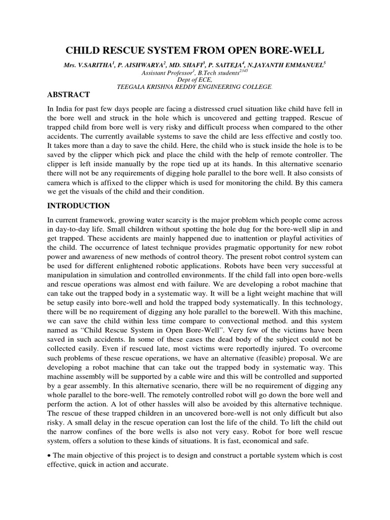 Child Rescue System Against Open Bore Wells | PDF | Sensor | Computer ...