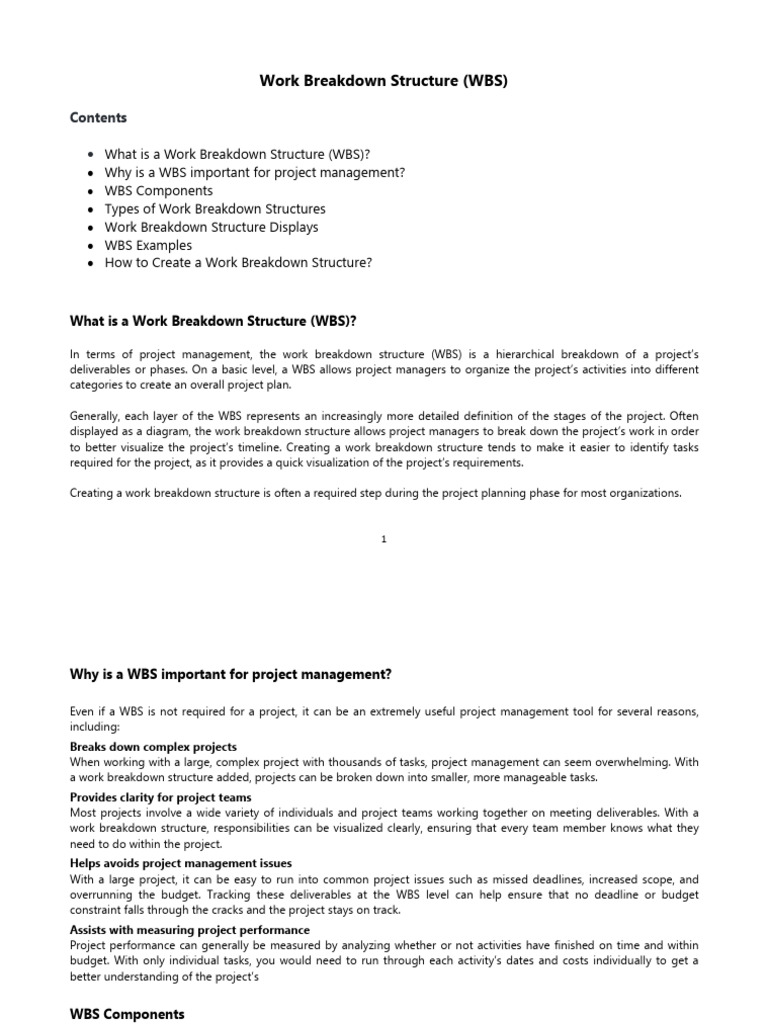 Work Breakdown Structure (WBS) | PDF | Project Management