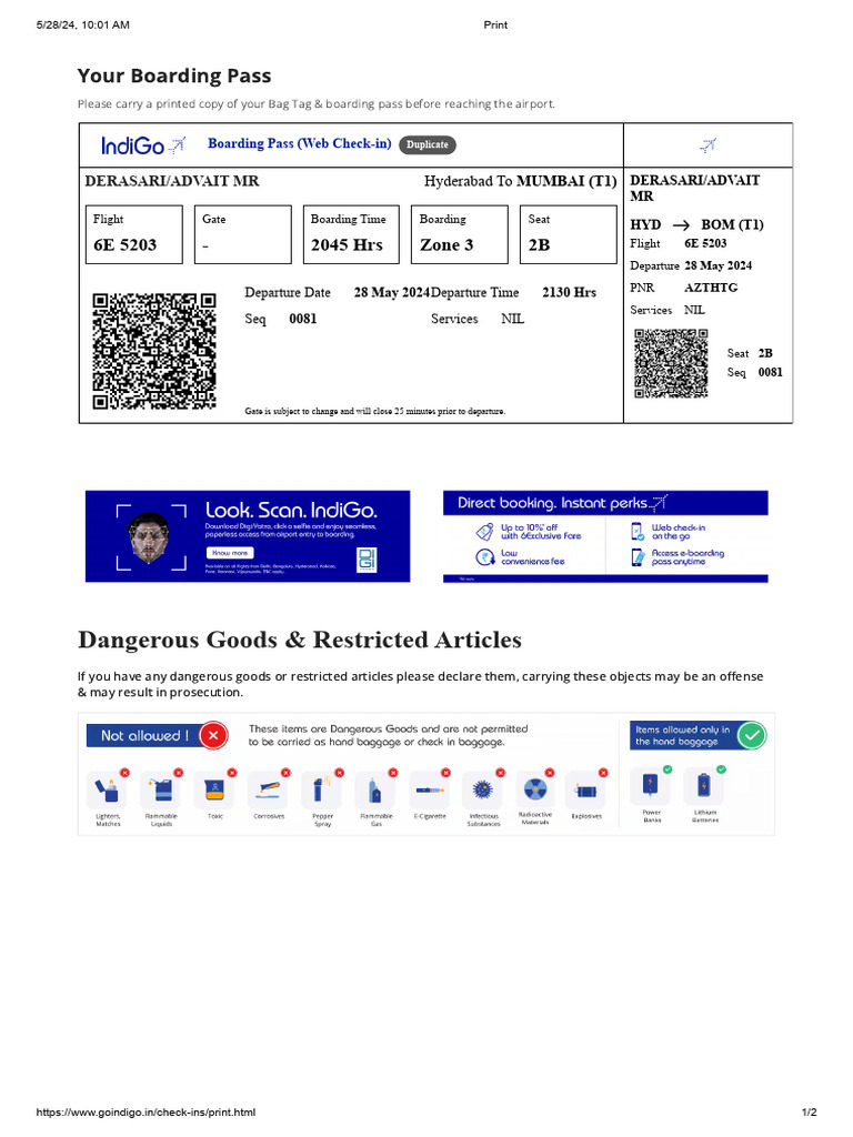 Boarding Pass Hyd To Bom | PDF | Aviation