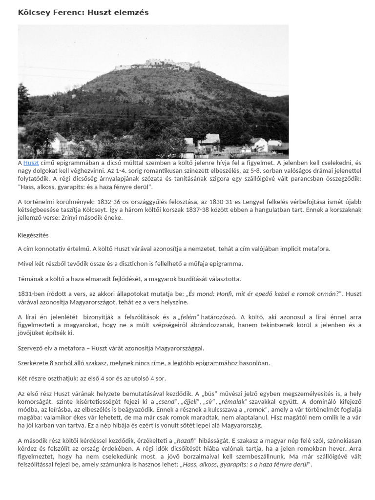 Kölcsey Ferenc Huszt Elemzés | PDF
